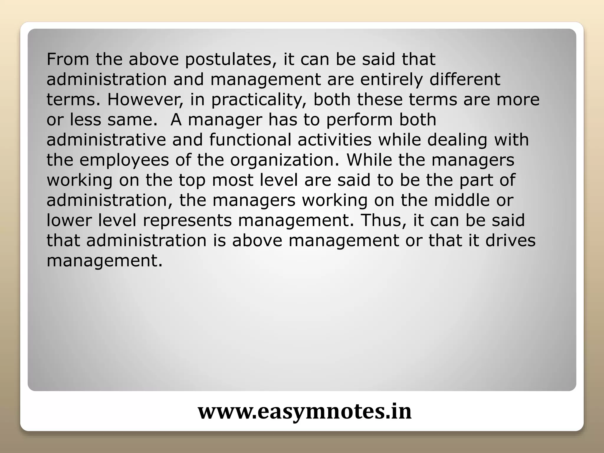 What are the difference between management and administration | PPT