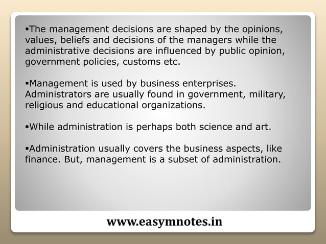 What are the difference between management and administration | PPT