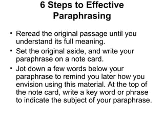 What Are The Differences Among Quoting, Paraphrasing | PPT