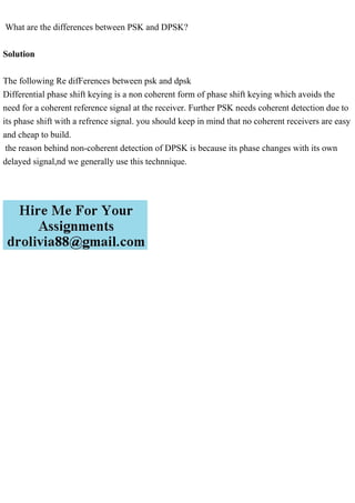 What are the differences between PSK and DPSKSolutionThe fol.pdf