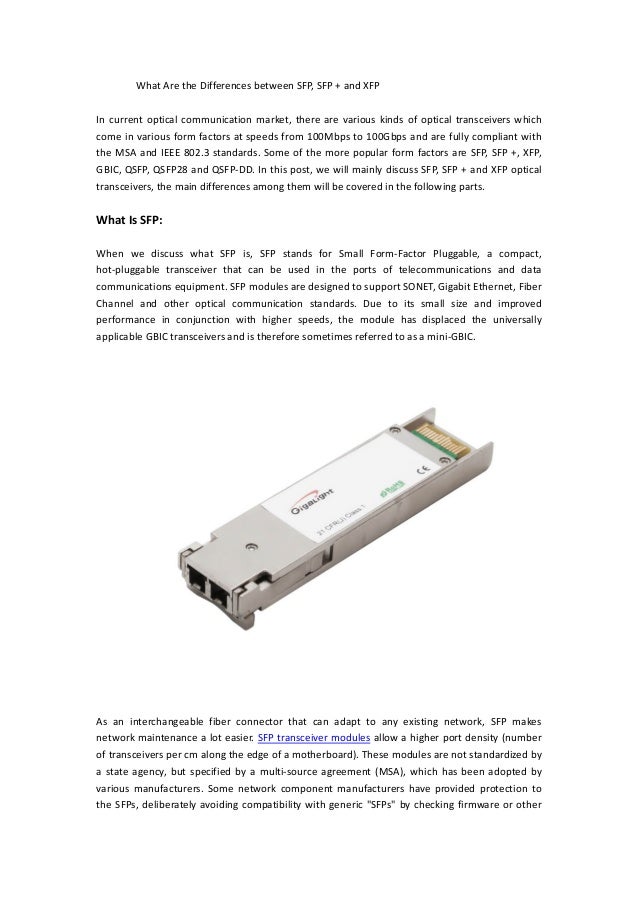 What are the differences between sfp, sfp plus and xfp