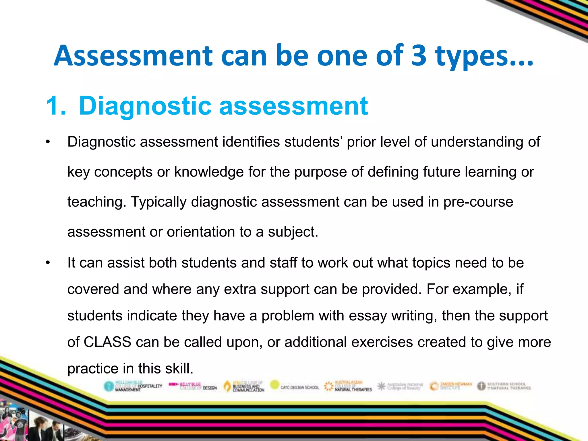 What are the different assessment types? | PPT