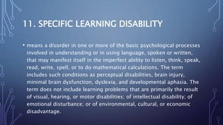What are the different categories of disability | PPTX