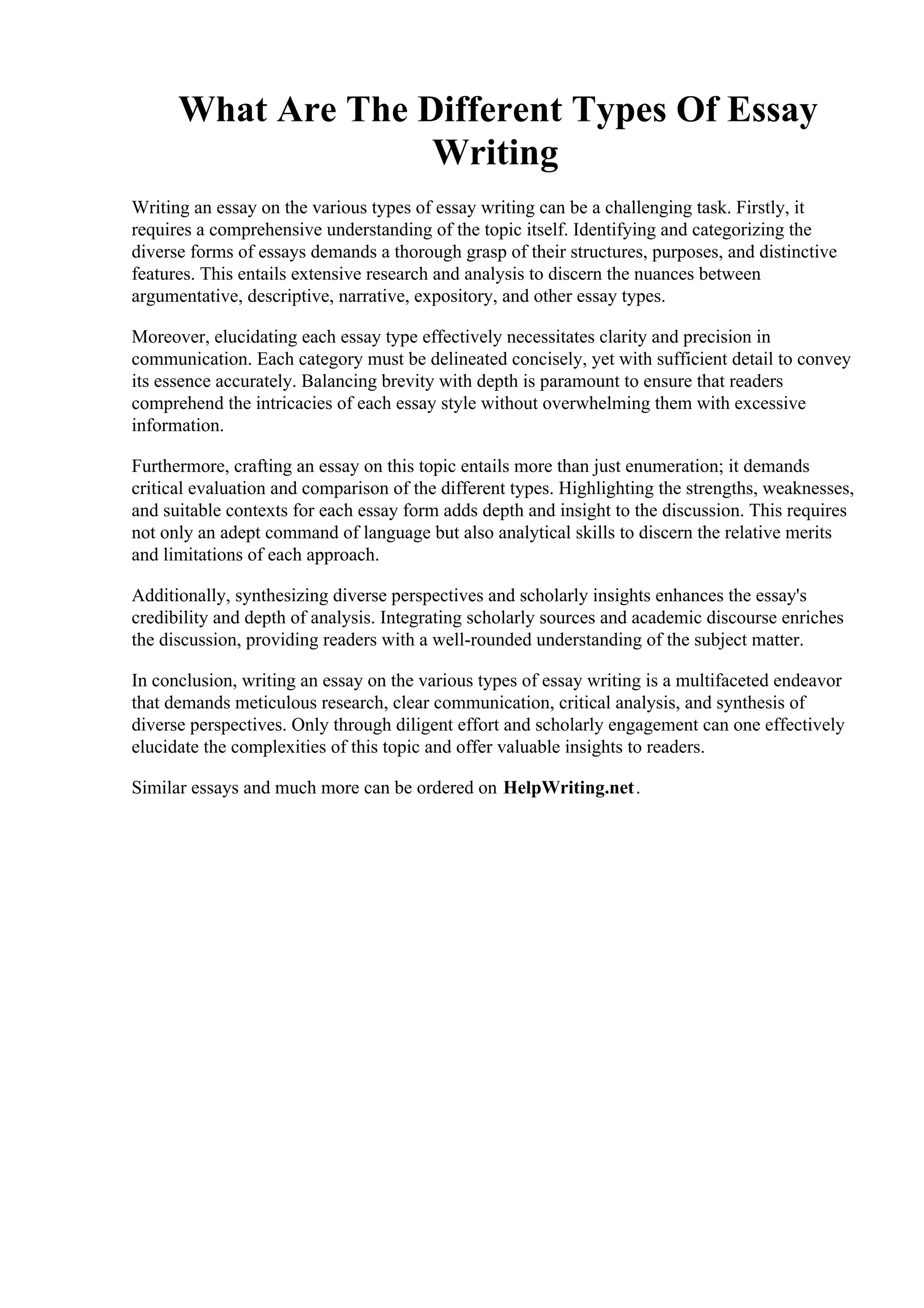 What Are The Different Types Of Essay Writing | PDF