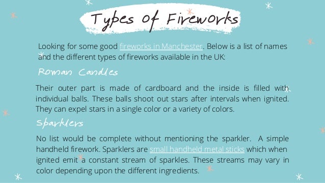 What are the different types of fireworks and their names