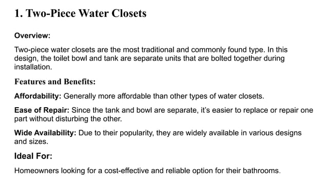 What Are the Different Types of Water Closets Available | PDF