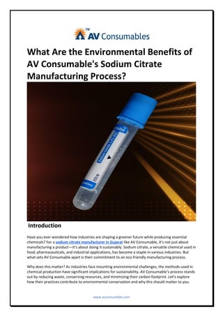 What Are the Environmental Benefits of AV Consumable's Sodium Citrate ...