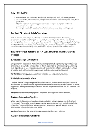 What Are the Environmental Benefits of AV Consumable's Sodium Citrate Manufacturing Process.pdf