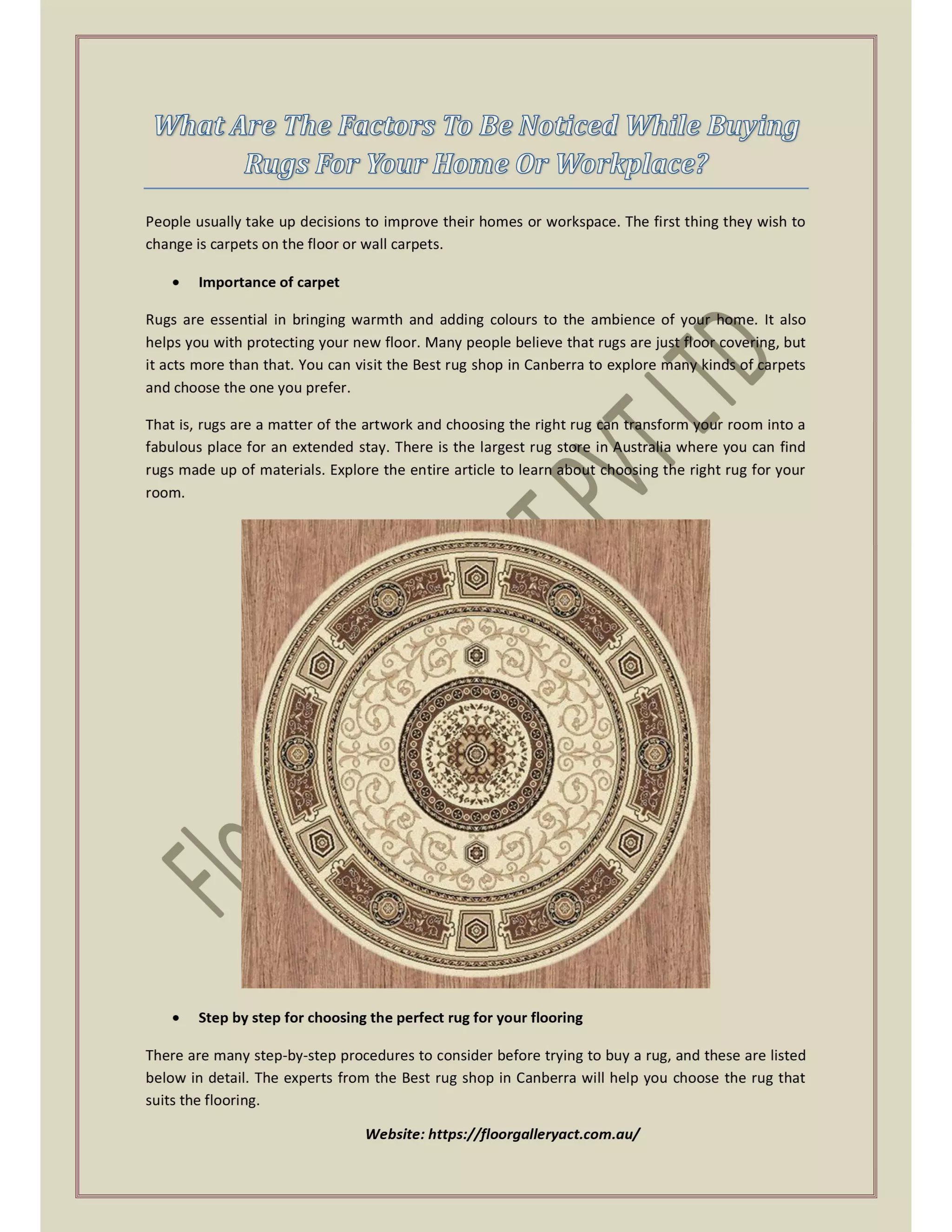 Choose The Right Rugs For Your Home Or Workplace | PDF