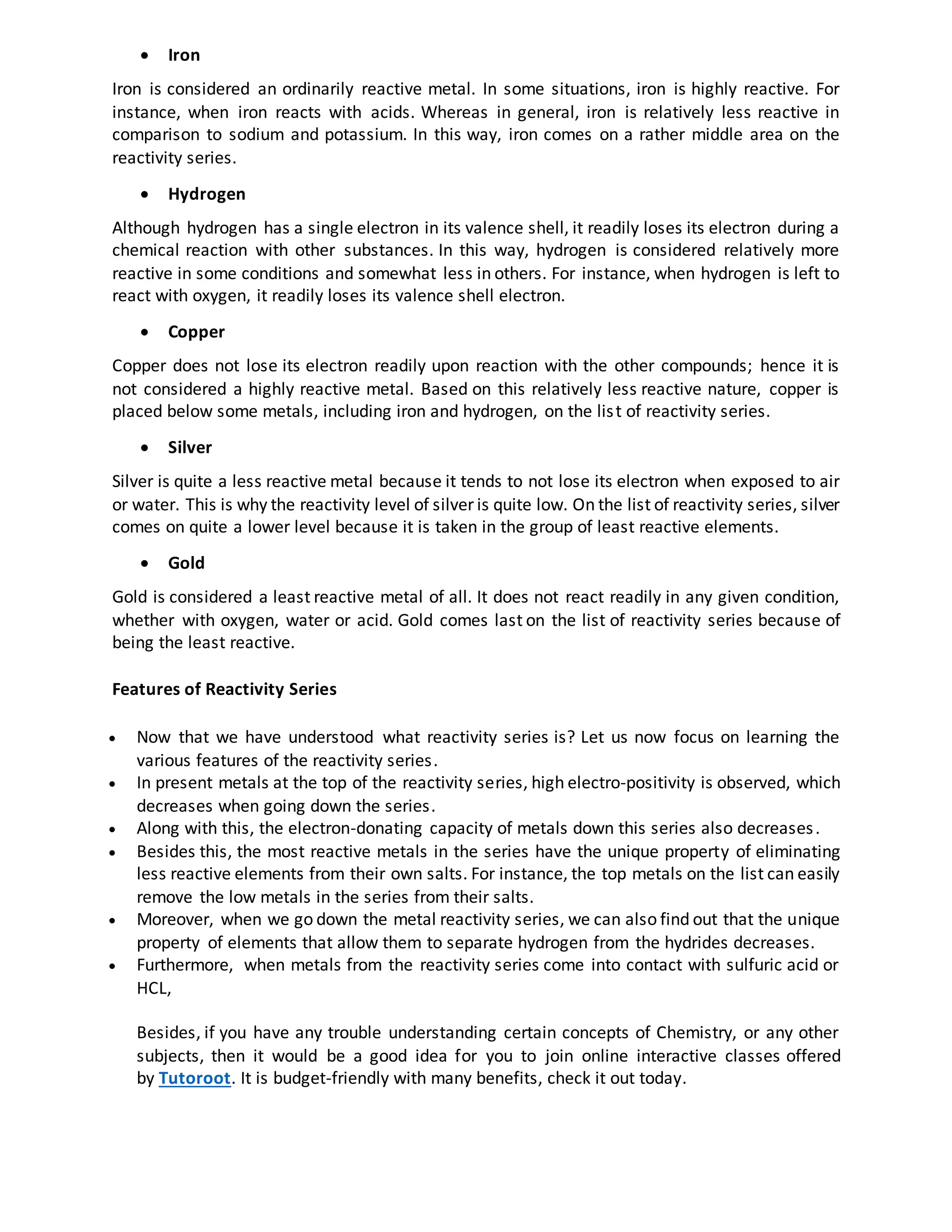 What are the Features of Reactivity Series? | PDF