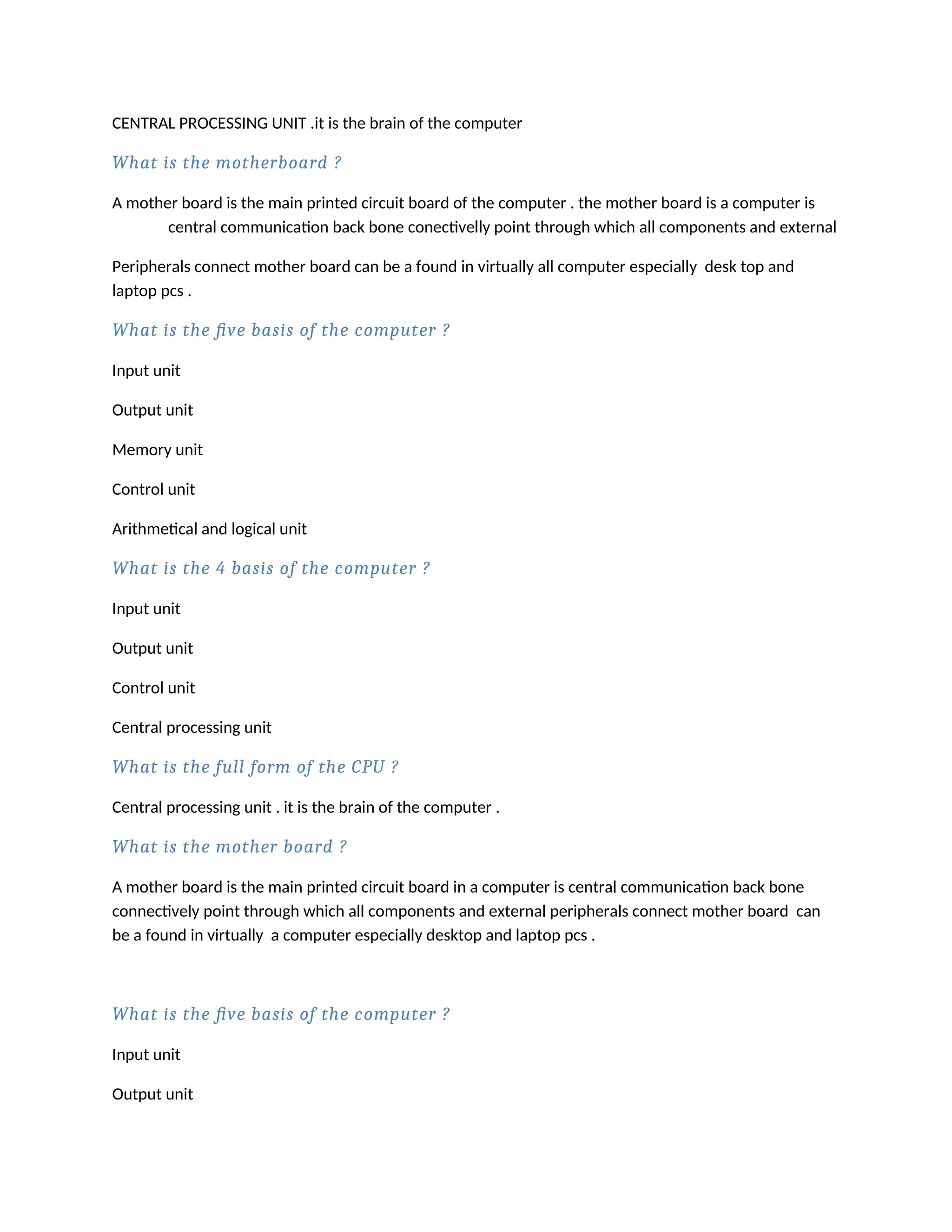 What are the five basis of the computer.docx