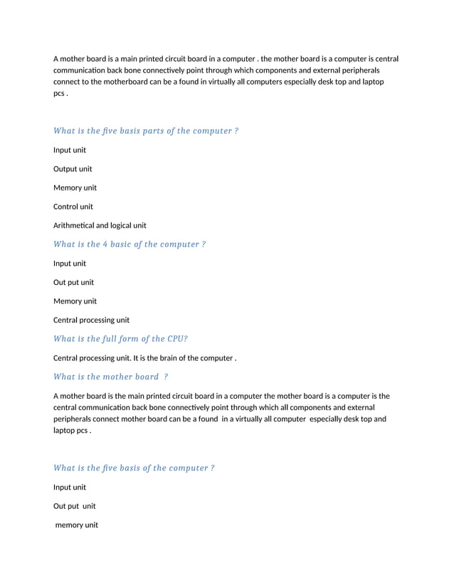 What are the five basis of the computer.docx