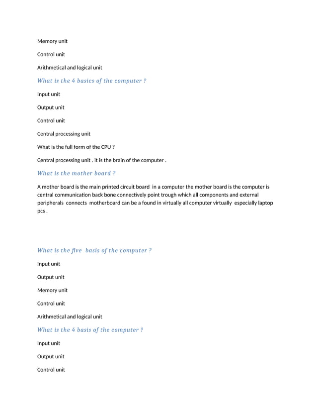 What are the five basis of the computer.docx