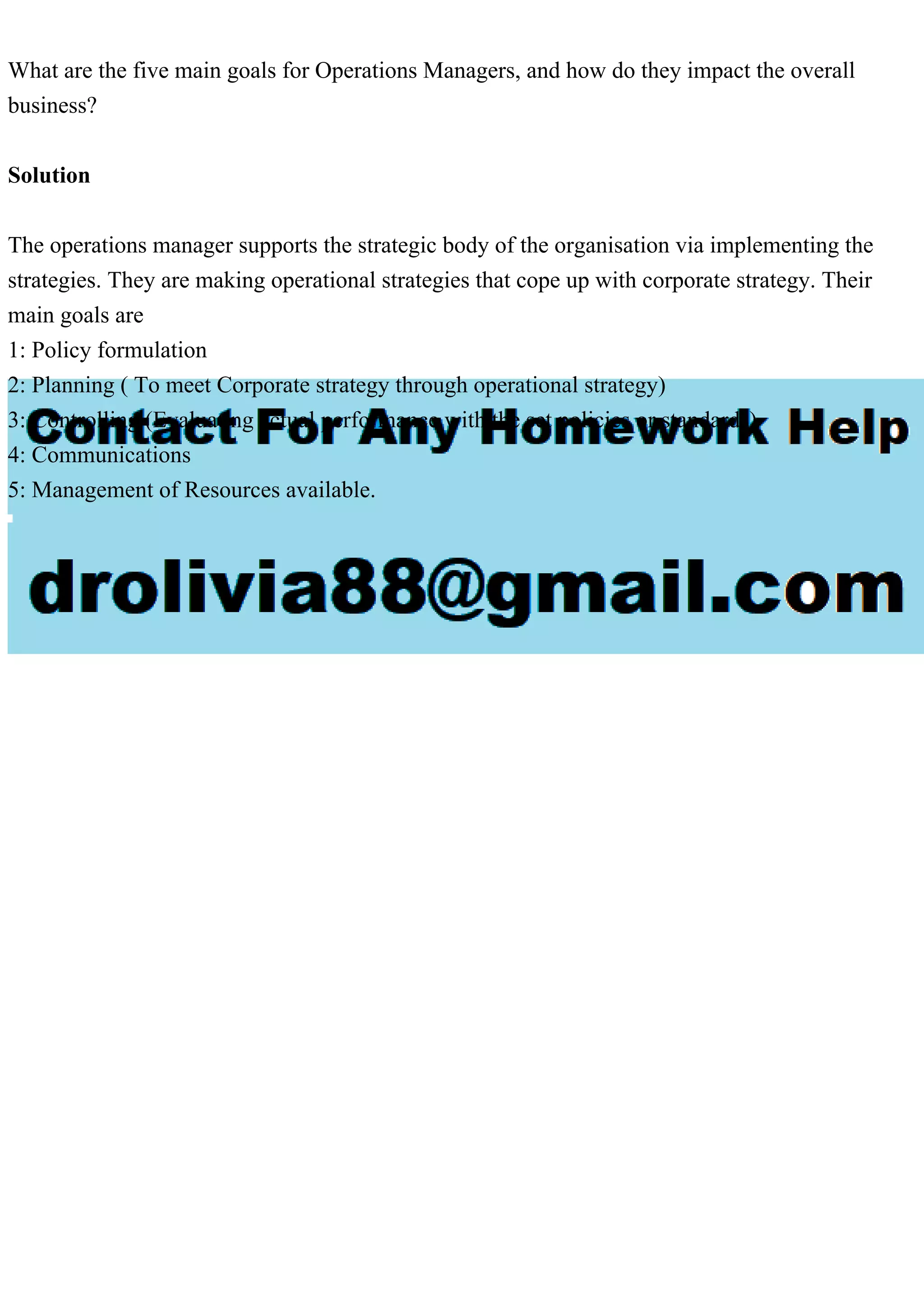 What are the five main goals for Operations Managers, and how do the.pdf