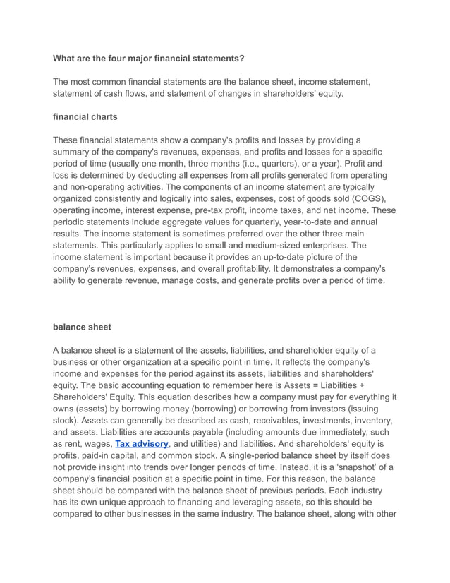 ‍What are the four 4 major financial statements.pdf | Stocks and Bonds ...