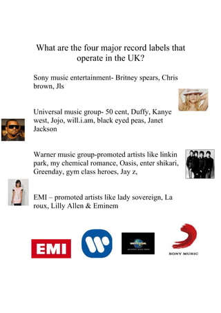What Are The Four Major Record Labels That Operate In The Uk | PDF