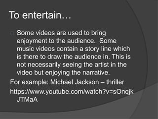 What are the functions of a music video | PPTX | Video Production ...