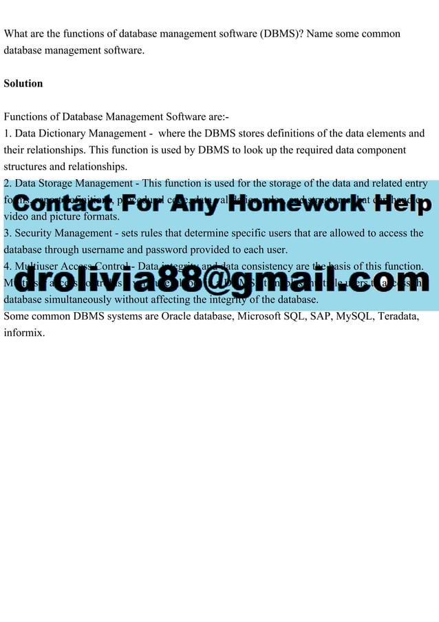 What are the functions of database management software (DBMS) Name .pdf