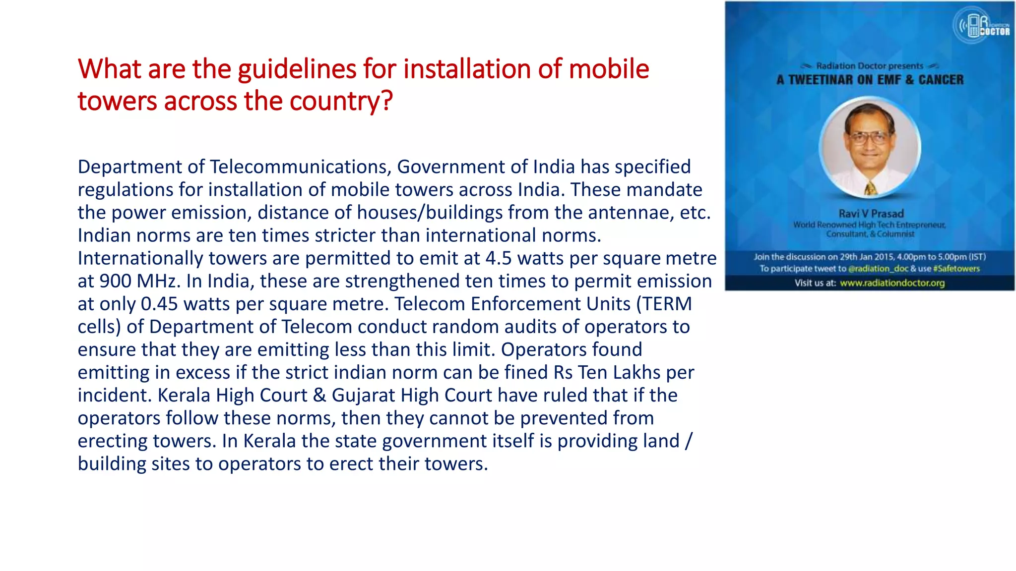 What are the guidelines for installation of mobile towers across the ...
