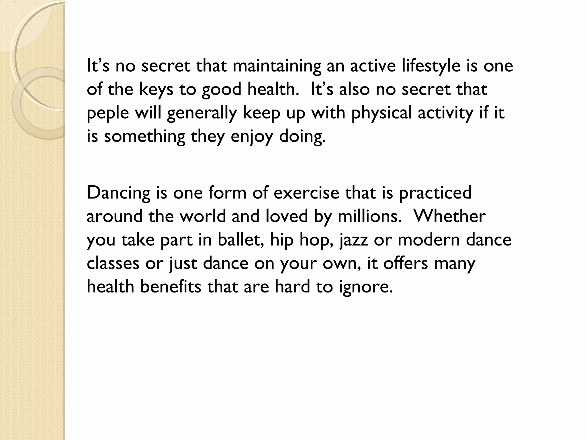 What are the health benefits of dance | PPT