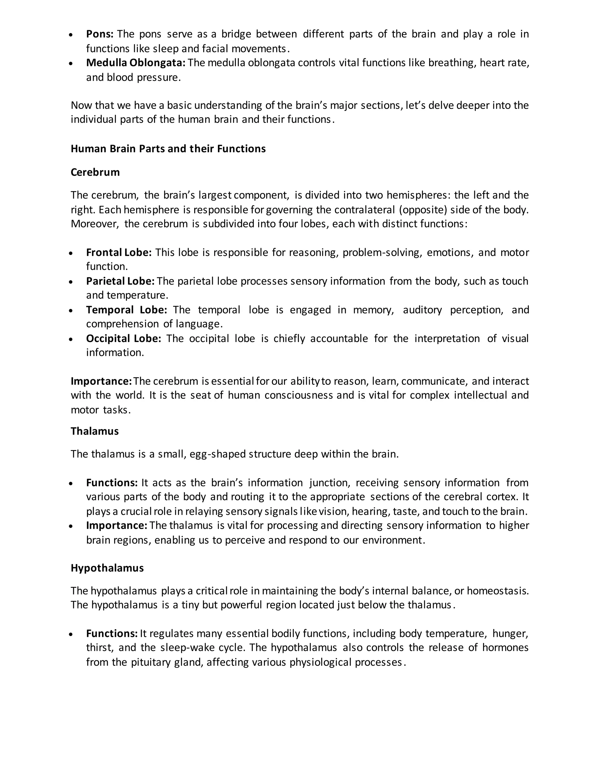 What are the Human Brain Parts and their Functions? | PDF