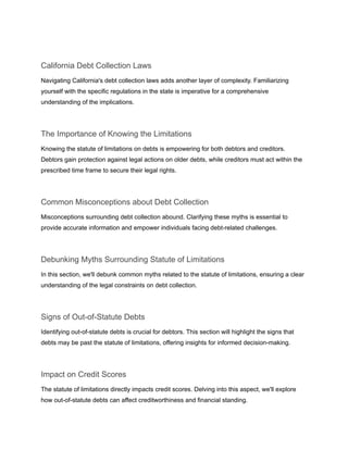 Demystifying Statute of Limitations: Impact on Debt Collection Practices in California | PDF