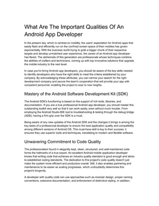 What Are The Important Qualities Of An Android App Developer.pdf | Operating Systems | Computer ...