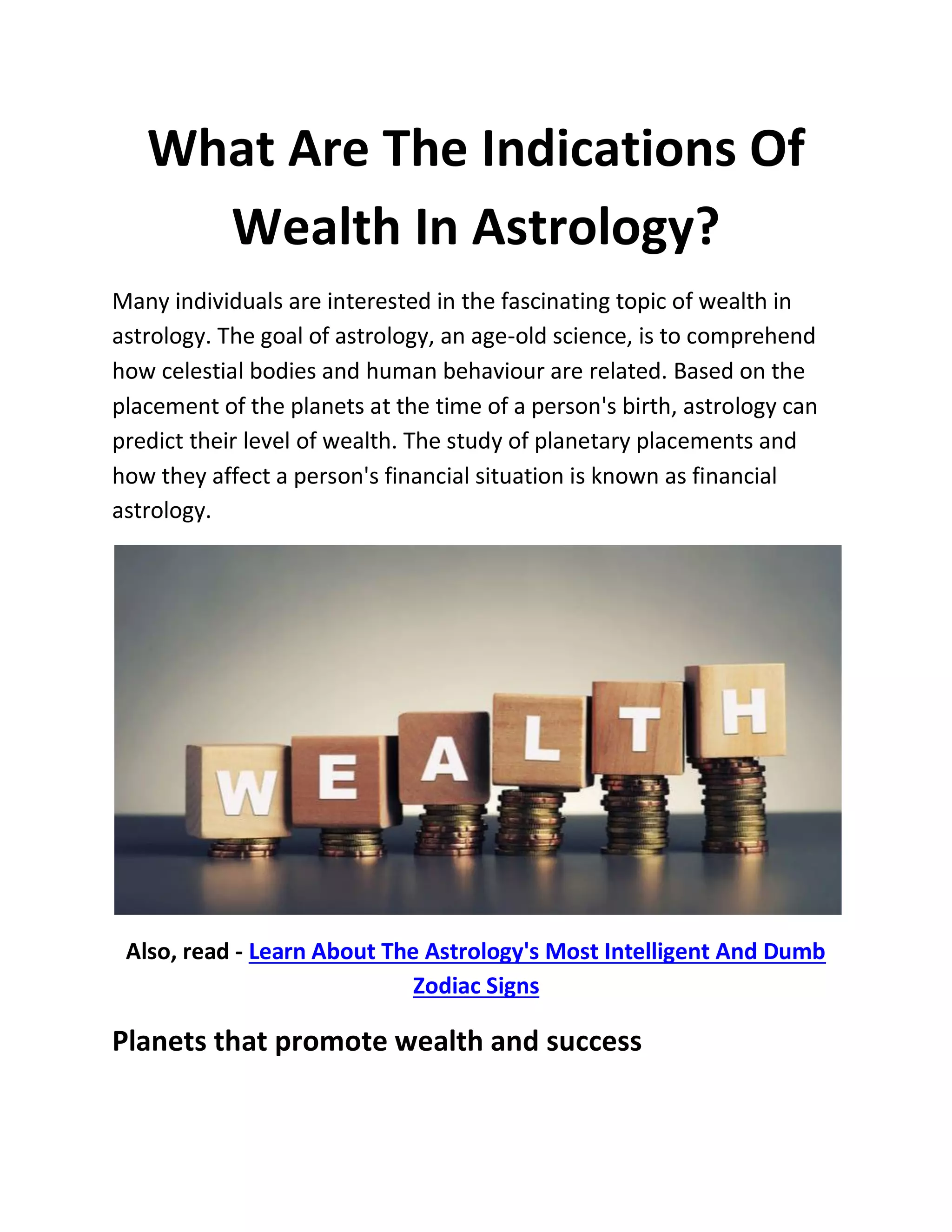 What Are The Indications Of Wealth In Astrology? | PDF