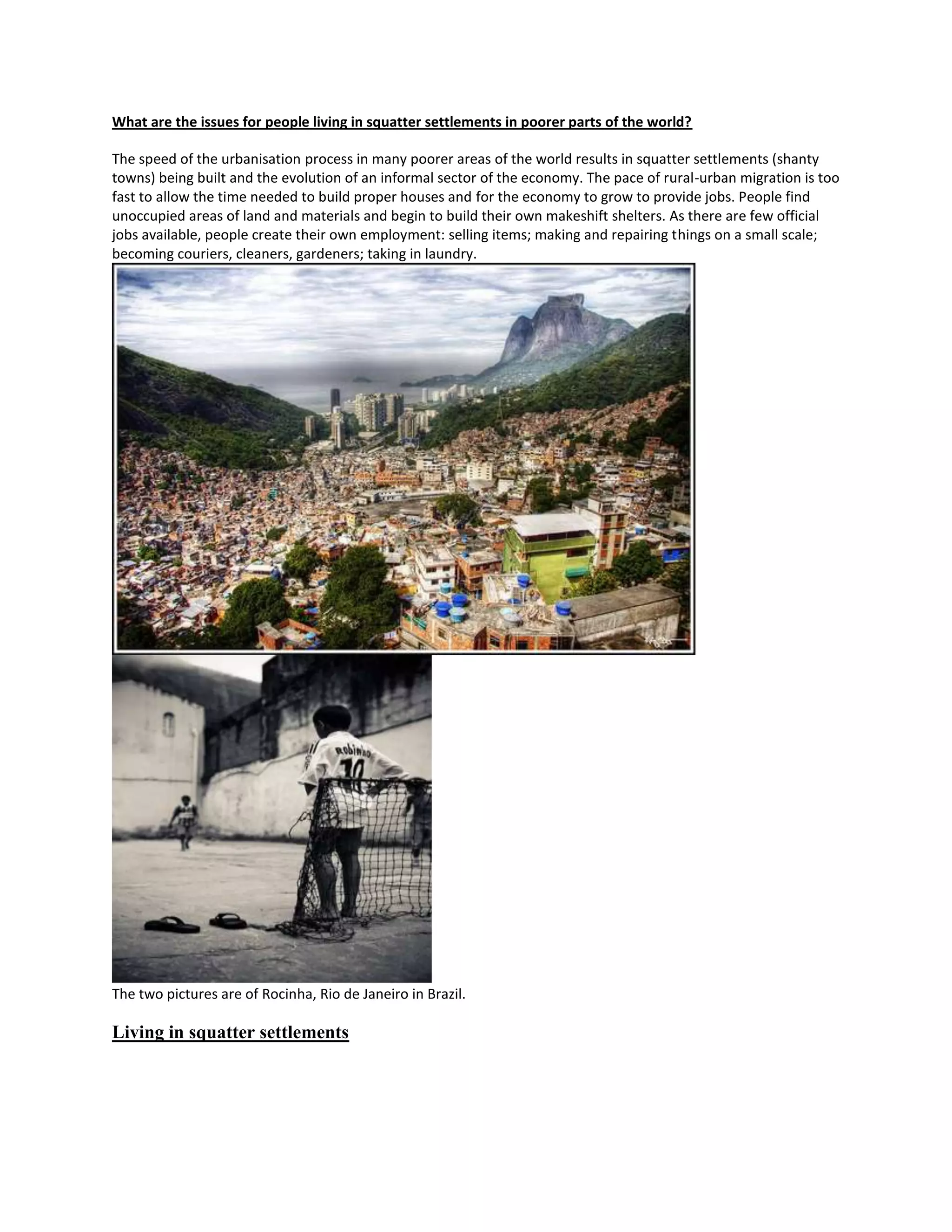 What are the issues for people living in squatter settlements in poorer ...