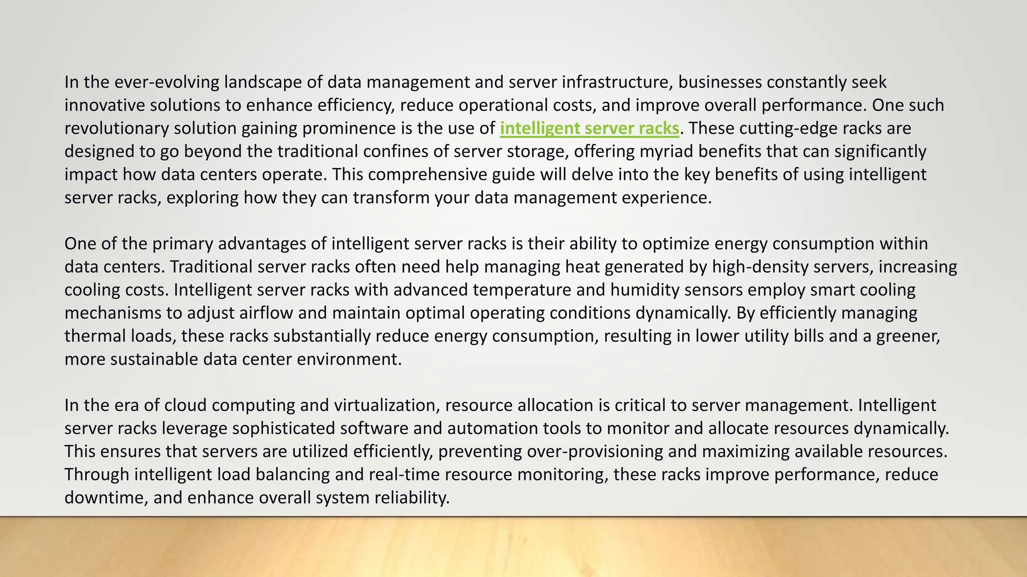 What are the key benefits of using intelligent server racks.pptx