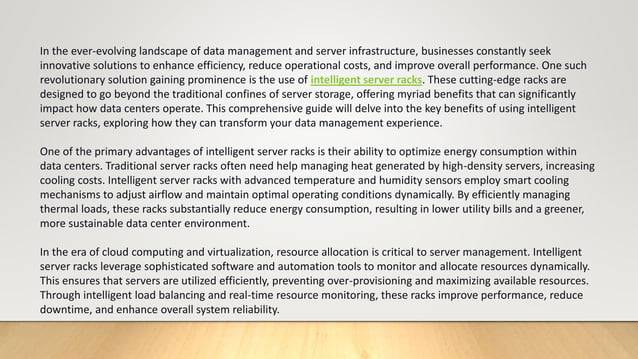 What are the key benefits of using intelligent server racks.pptx