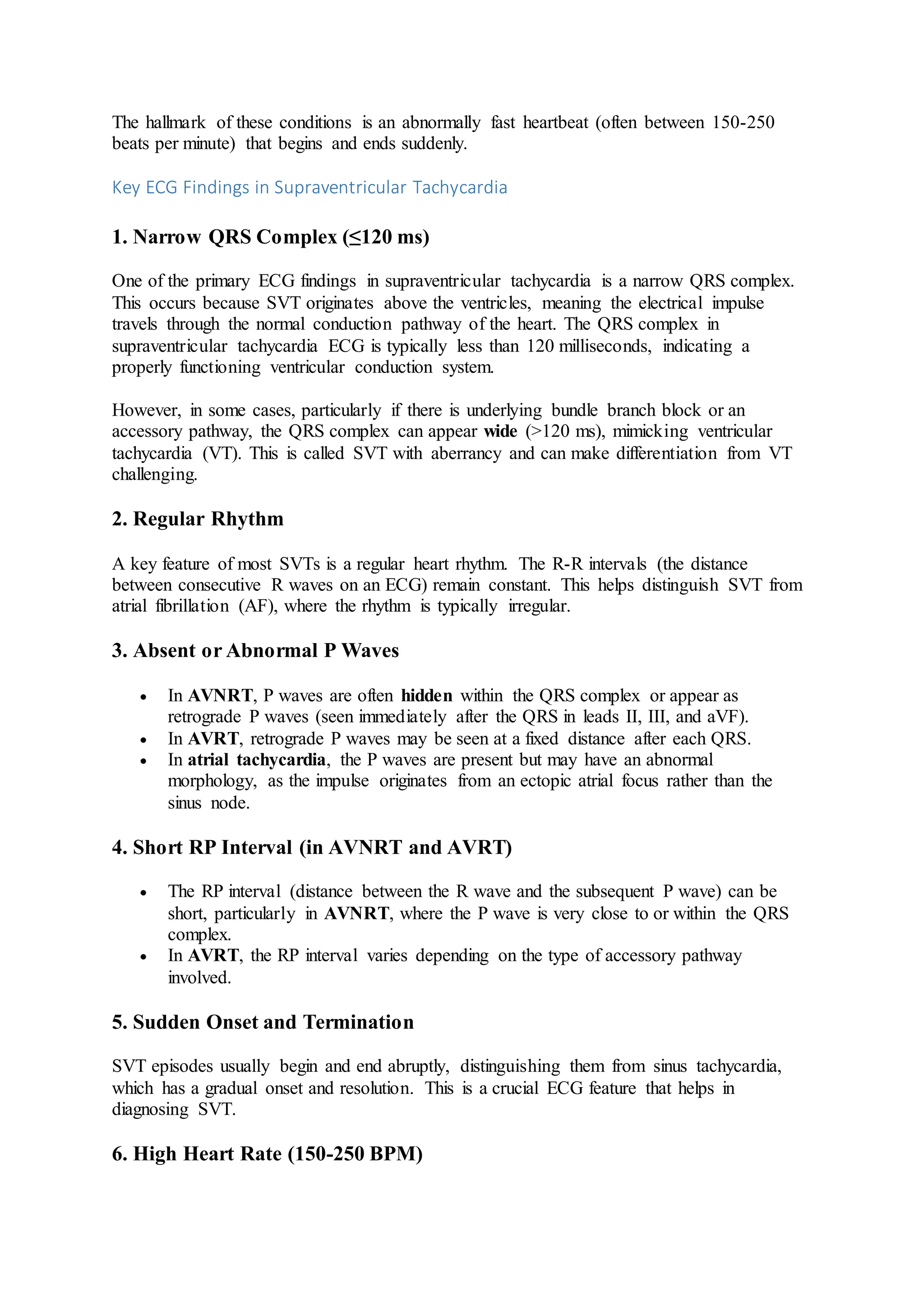 What Are the Key ECG Findings in Supraventricular Tachycardia? | PDF
