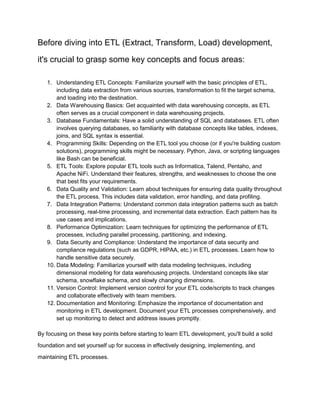 What are the key points to focus on before starting to learn ETL ...