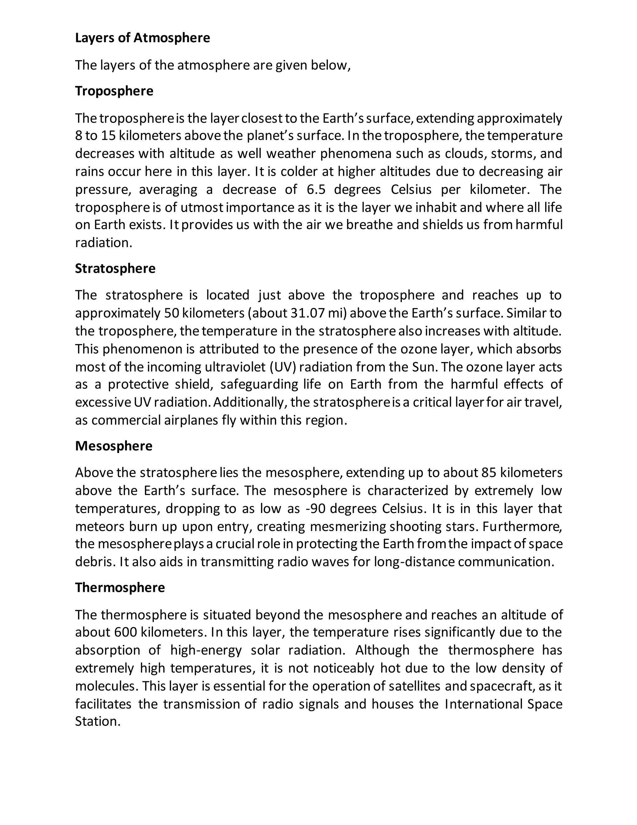 Explain What are the Layers of the Atmosphere? | PDF | Weather | Science