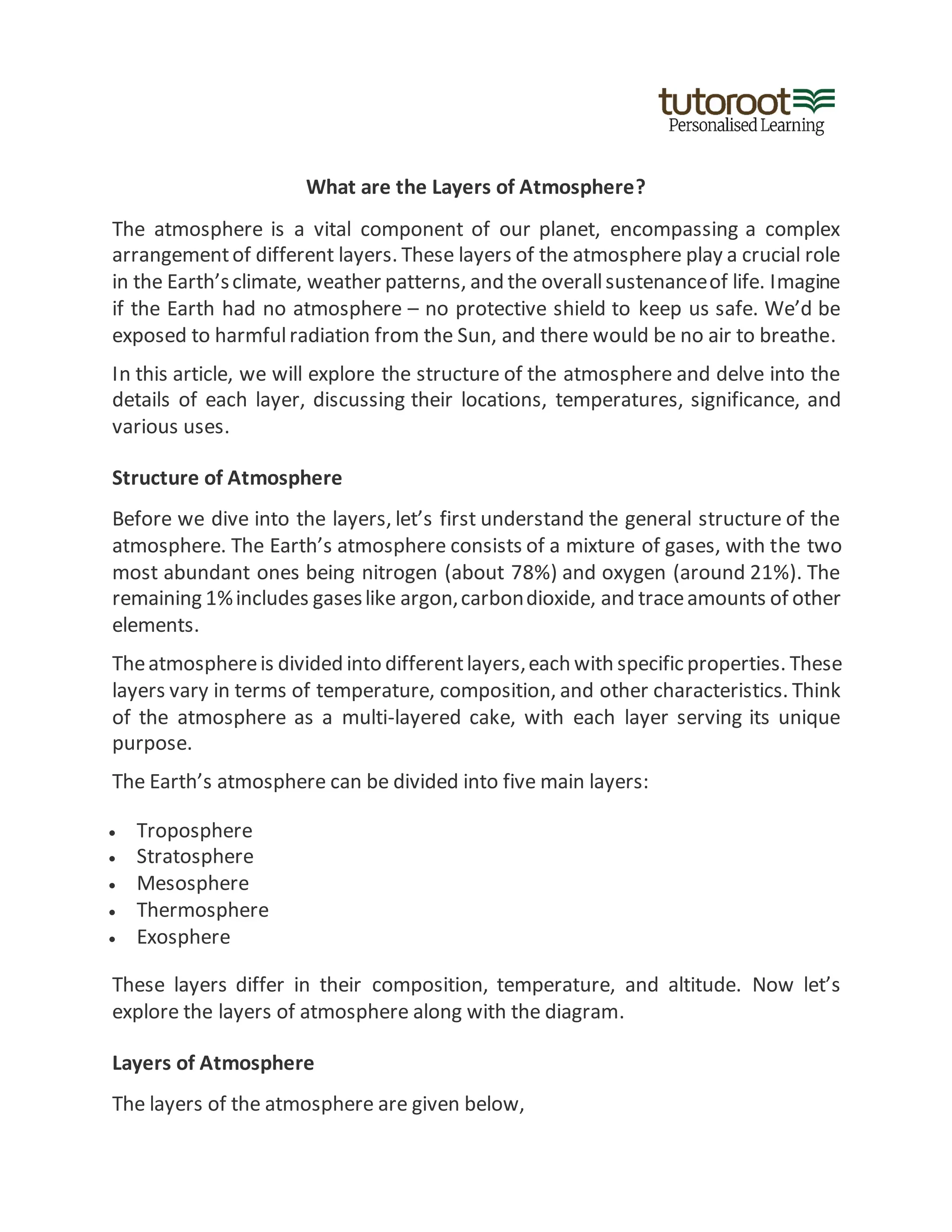 What are the Layers and Structure of Atmosphere? | PDF
