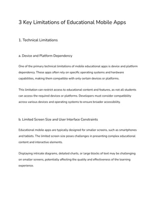 What are the Limitations of Educational Mobile Apps in 2023 | PDF