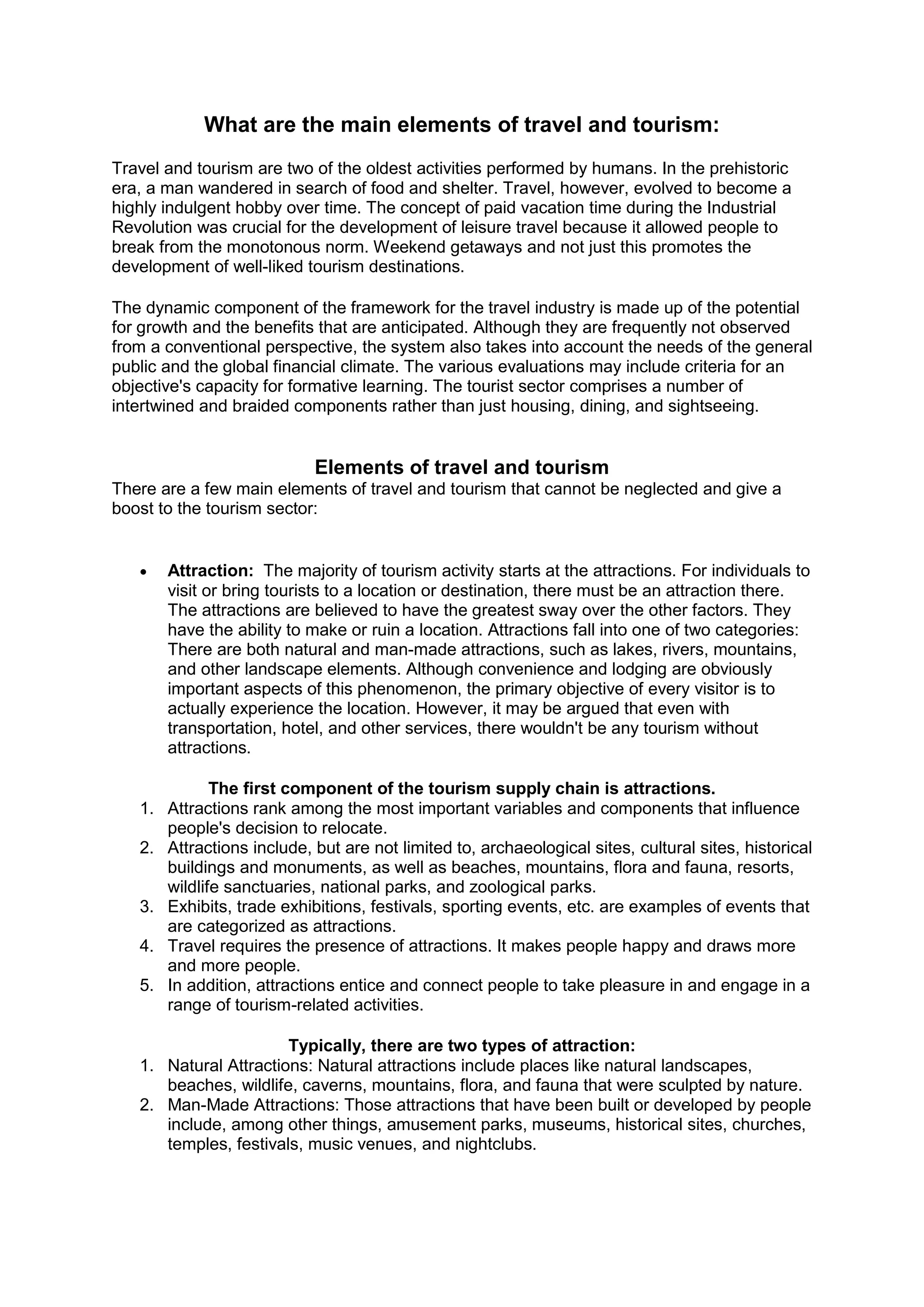 What are the main elements of travel and tourism.docx