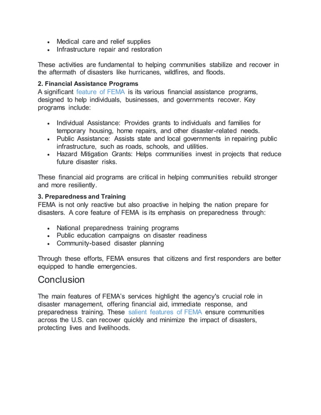 What Are the Main Features of FEMA's Services? | PDF