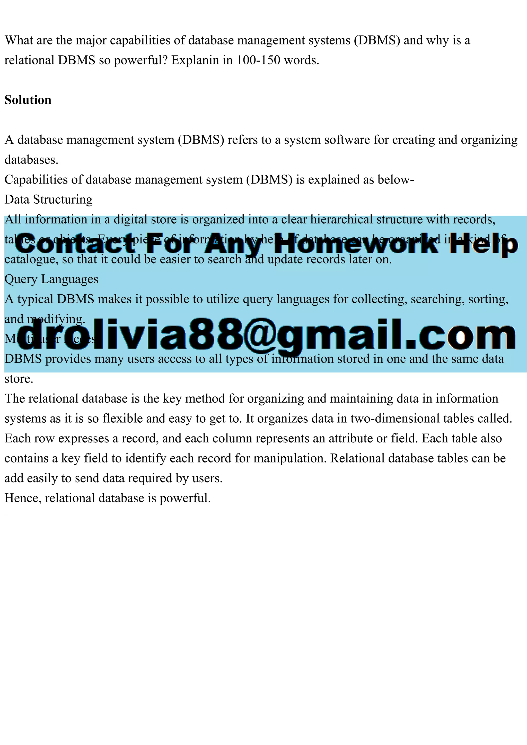 What are the major capabilities of database management systems (DBMS.pdf