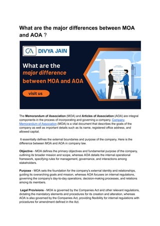 Difference Between MOA and AOA - CA Divya | PDF