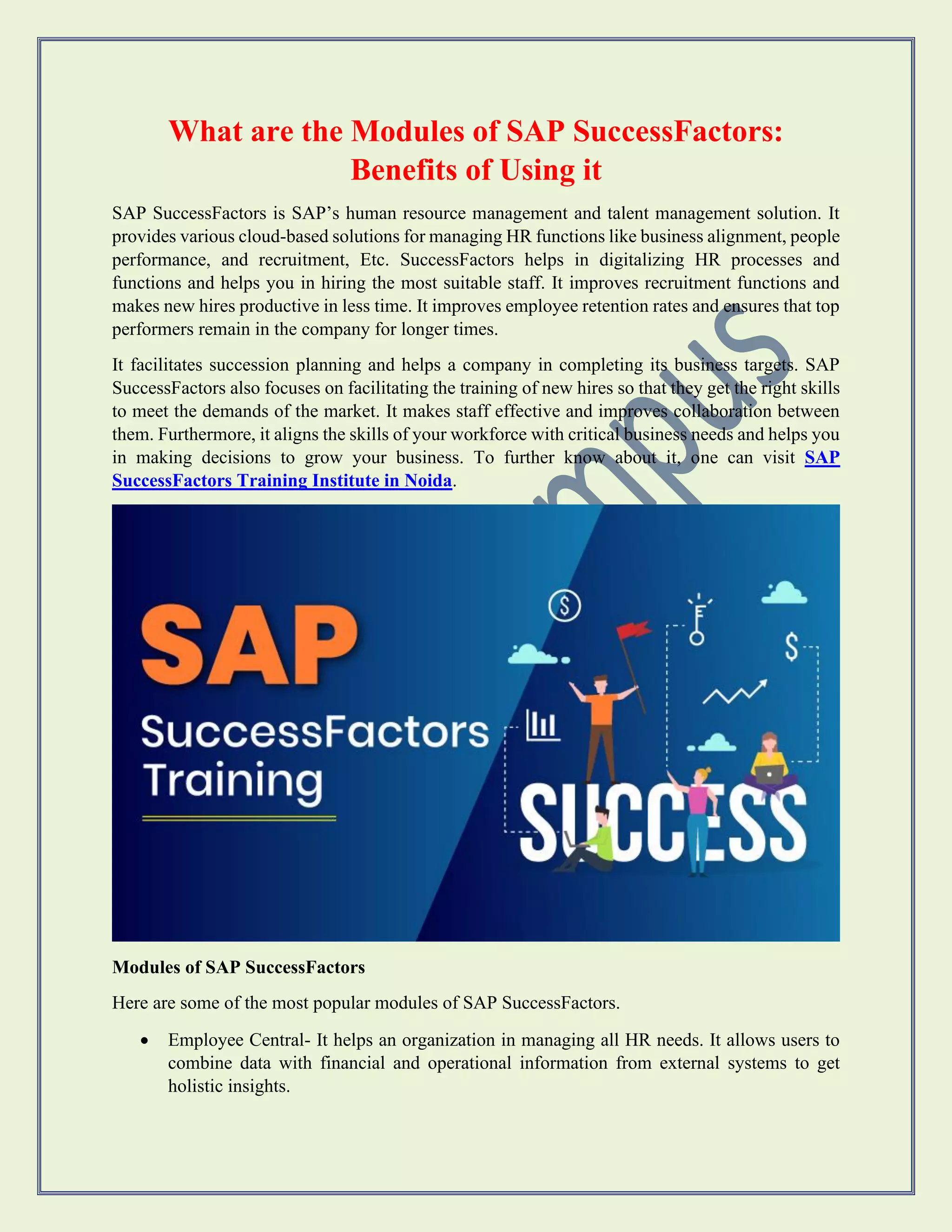What are the Modules of SAP SuccessFactors: Benefits of Using it | PDF