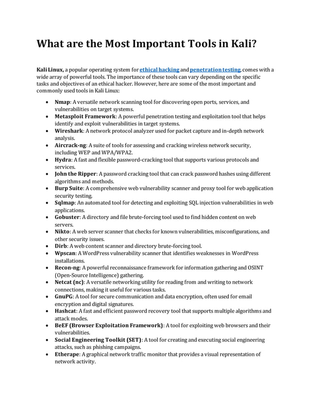 What are the most important tools in kali.pdf