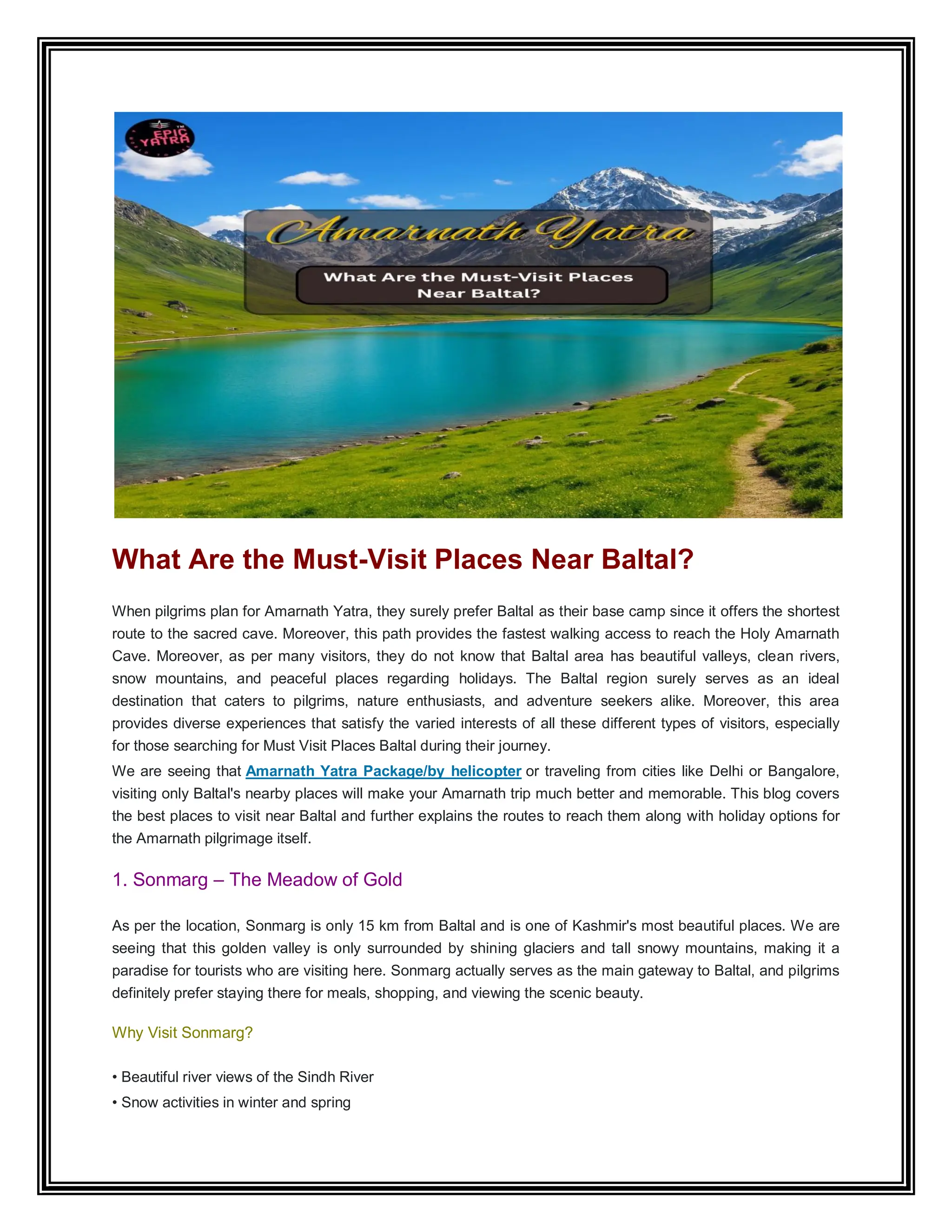 What Are the Must-Visit Places Near Baltal? | PDF