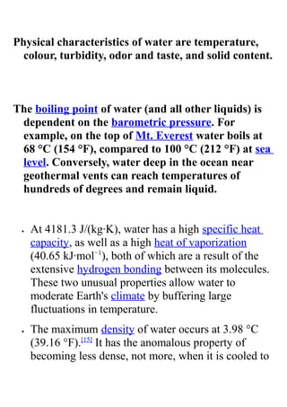 What are the physical characteristics of water | PDF