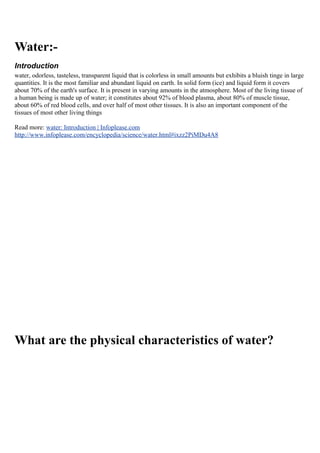 What are the physical characteristics of water | PDF