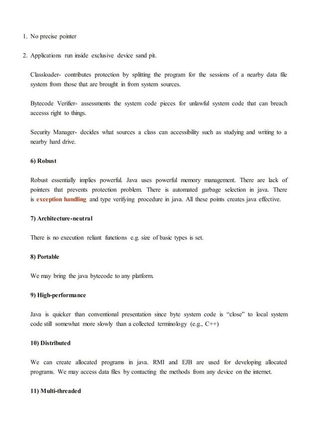 What are the popular features of java? | PDF