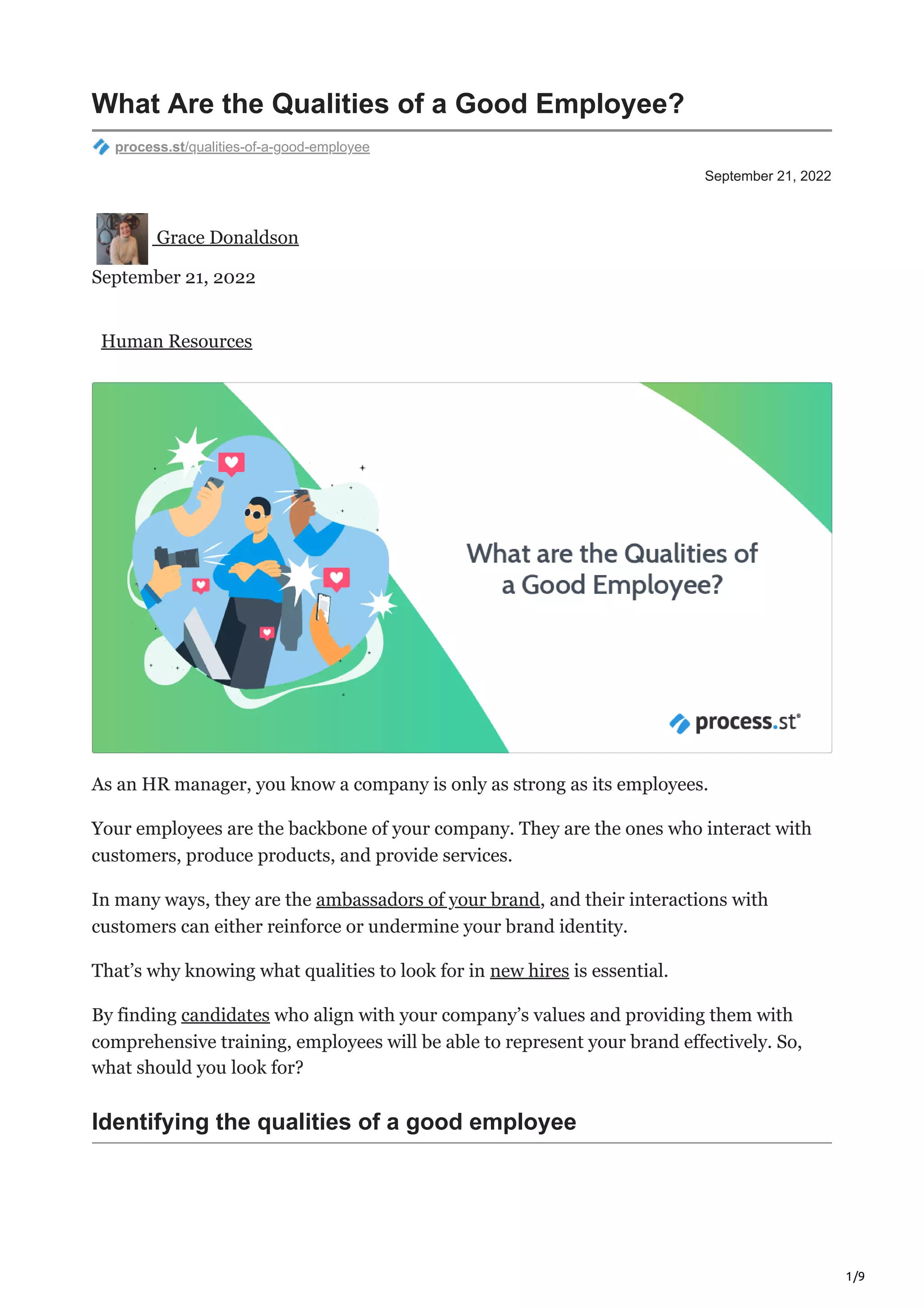 What Are the Qualities of a Good Employee | PDF