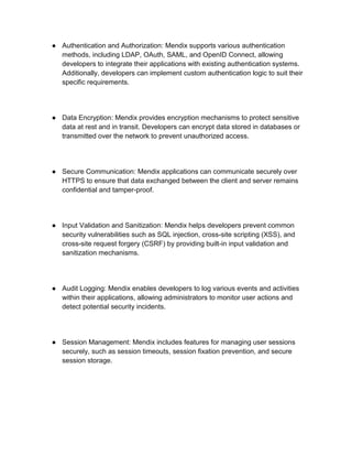 what are the security features provided by Mendix for application ...