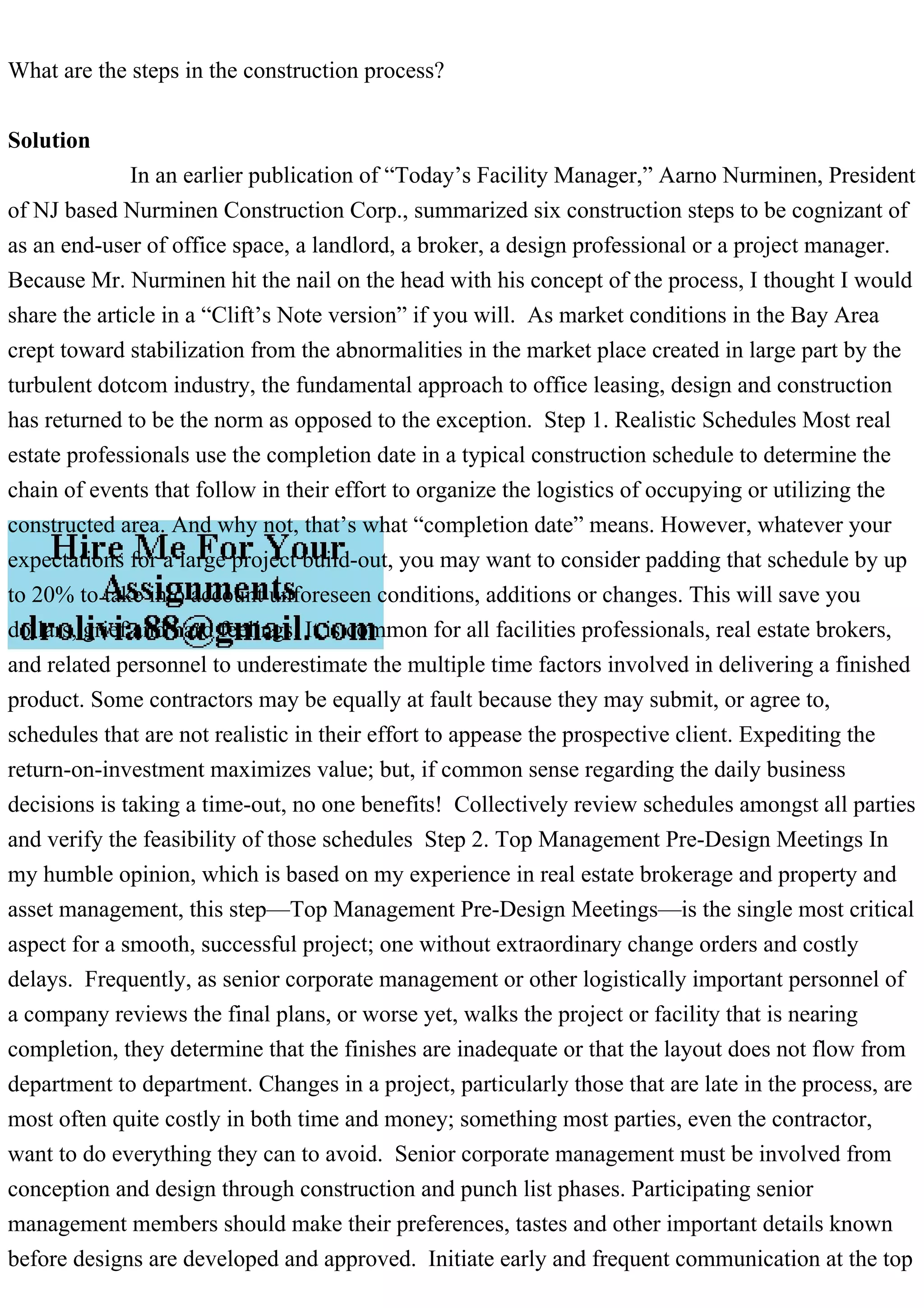 What are the steps in the construction process Solution .pdf