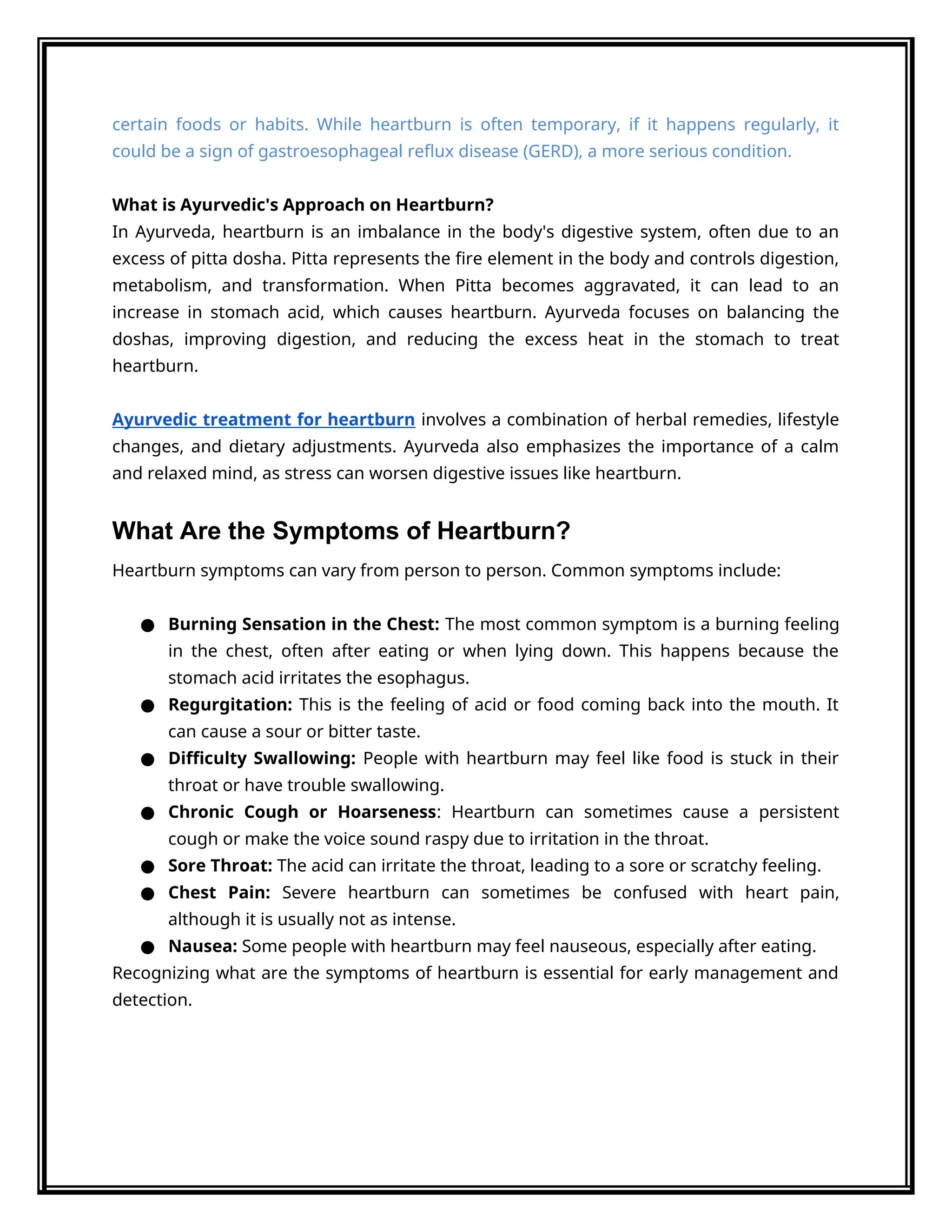 What Are the Symptoms of Heartburn and ayurvedic treatment for ...